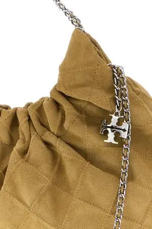 Tory Burch Beige Suede Mini Fleming Shoulder Bag
