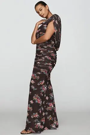 AFRM Floral Print Ruched Cap Sleeve Maxi Dress