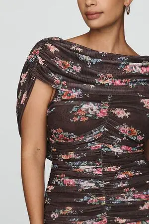 AFRM Floral Print Ruched Cap Sleeve Maxi Dress