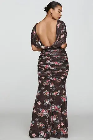 AFRM Floral Print Ruched Cap Sleeve Maxi Dress