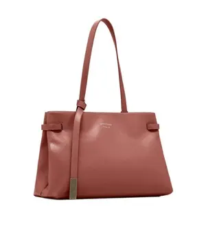Emporio Armani Leather Shoulder Bag With Strap Detail - Reddish Brown