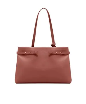 Emporio Armani Leather Shoulder Bag With Strap Detail - Reddish Brown
