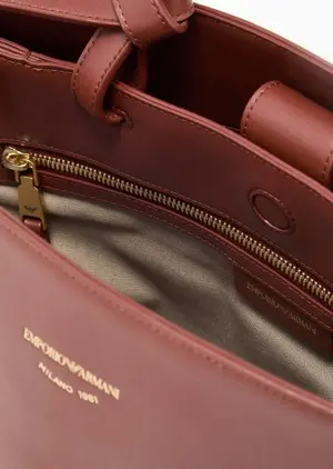 Emporio Armani Leather Shoulder Bag With Strap Detail - Reddish Brown