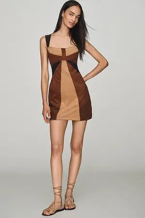 Anthropologie Faux-suede Geometric Paneled Mini Dress