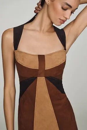 Anthropologie Faux-suede Geometric Paneled Mini Dress