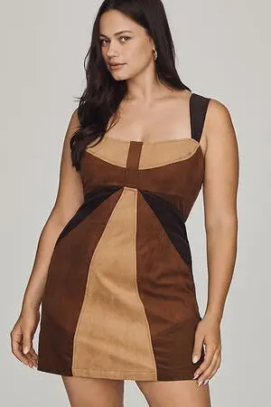 Anthropologie Faux-suede Geometric Paneled Mini Dress