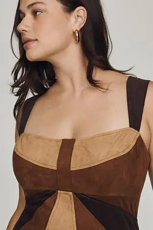Anthropologie Faux-suede Geometric Paneled Mini Dress