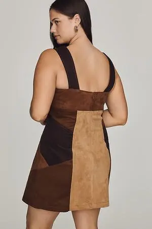 Anthropologie Faux-suede Geometric Paneled Mini Dress