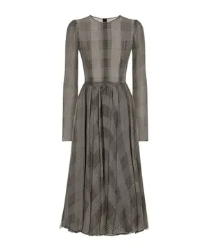 Dolce & Gabbana Dolce Gabbana Glen Plaid Printed Chiffon Midi Dress - Black