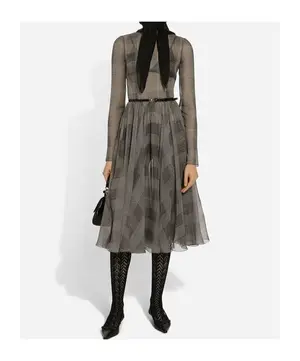 Dolce & Gabbana Glen Plaid Printed Chiffon Midi Dress