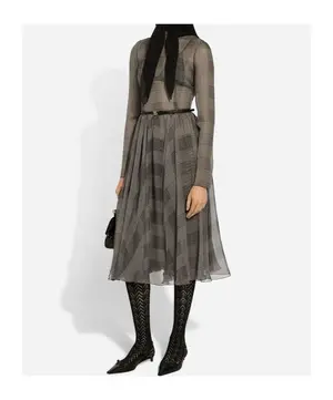 Dolce & Gabbana Glen Plaid Printed Chiffon Midi Dress