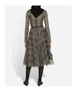 Dolce & Gabbana Glen Plaid Printed Chiffon Midi Dress
