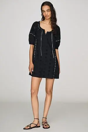 Anthropologie 100% Cotton Eyelet Mi Dress - Black