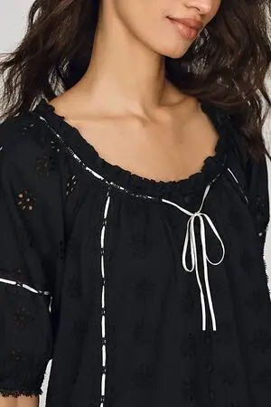 Anthropologie Cotton Eyelet Puff Sleeve Mini Dress
