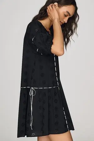 Anthropologie Cotton Eyelet Puff Sleeve Mini Dress