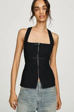 Anthropologie Zip-up Square Neck Cropped Top