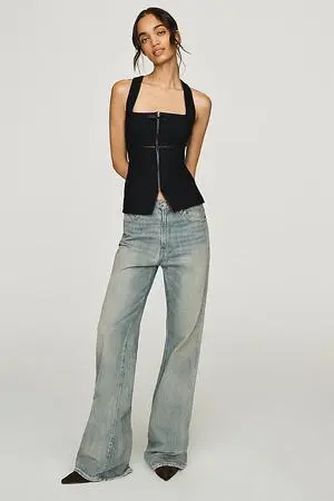 Anthropologie Zip-up Square Neck Cropped Top