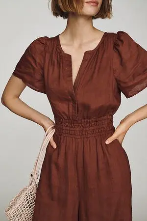THE SOMERSET COLLECTION BY ANTHROPOLOGIE Linen Wide-leg Jumpsuit - Brown