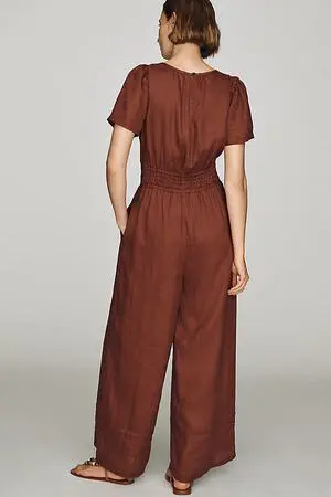 THE SOMERSET COLLECTION BY ANTHROPOLOGIE Linen Wide-leg Jumpsuit - Brown