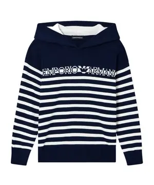 Emporio Armani Striped Hooded Top - Blue