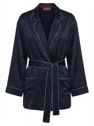 Gucci Monogrammed Tied-waist Jacket - Dark Blue