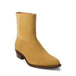 Ralph Lauren Calfskin Suede Western Boots - Caramel