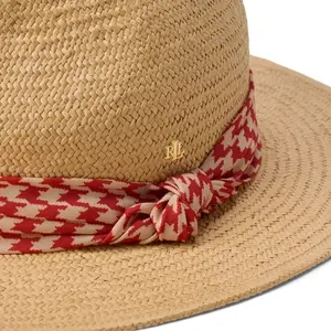 Ralph Lauren Straw Fedora With Houndstooth Band