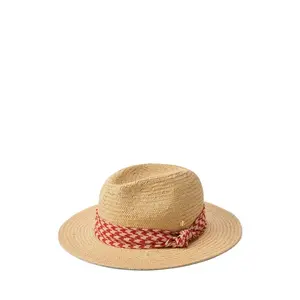 Ralph Lauren Straw Fedora With Houndstooth Band