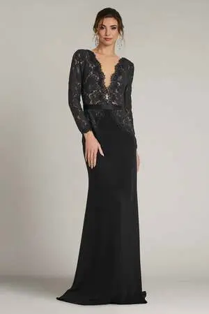 Tadashi Shoji Corwin Embroidered Illusion Gown - Black/nude