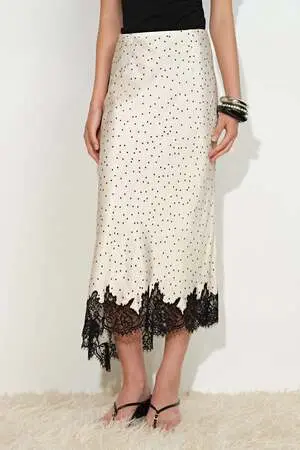 Fabrique Sonnet Polka Dot Lace Trim Skirt - White