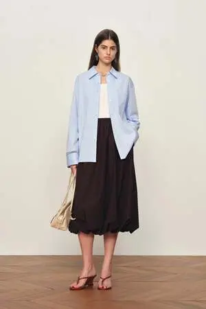 Fabrique Eva Relaxed Cotton Shirt With Openwork Trim - Blue