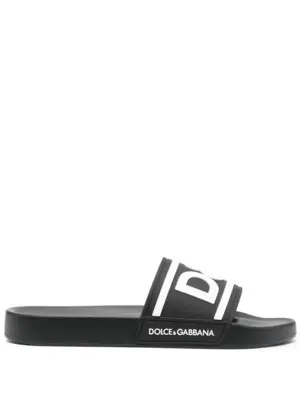 Dolce & Gabbana Beach Slippers With Logo Print - Black