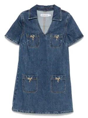SELF-PORTRAIT V-neck Denim Dress - Blue