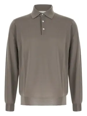 LARDINI Long-sleeved Knit Polo - Brown