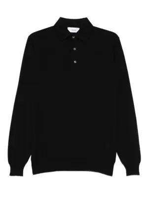 LARDINI Long-sleeved Wool Polo - Black