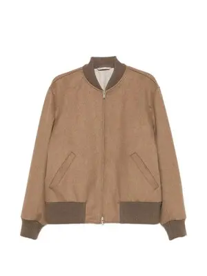 LARDINI Ribbed-trim Zip-up Bomber Jacket - Brown