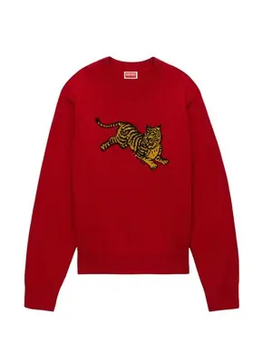 Kenzo Jumping Tiger` Cotton-wool Blend Sweater - Red