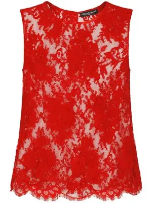 Dolce & Gabbana Chantilly Lace Sleeveless Top - Red
