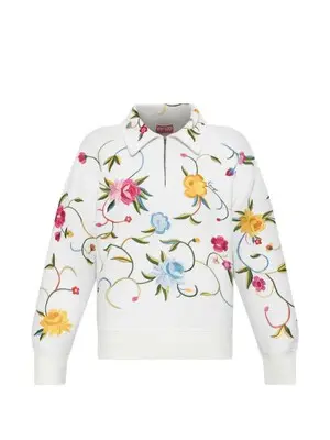 Kenzo Quarter-zip Sweatshirt With Floral Embroidery - White