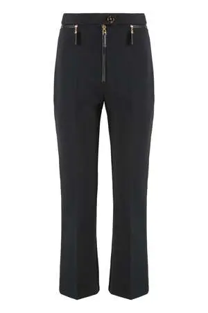 Elisabetta Franchi Double Crepe Trousers With Tonal Piping And Enamel Logo Button