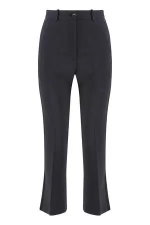 Elisabetta Franchi Satin Cropped Flared Trousers With Side Slit Hem - Black