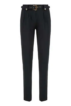 Versace Stretch Viscose Trousers With Buckle Waist Belt - Black