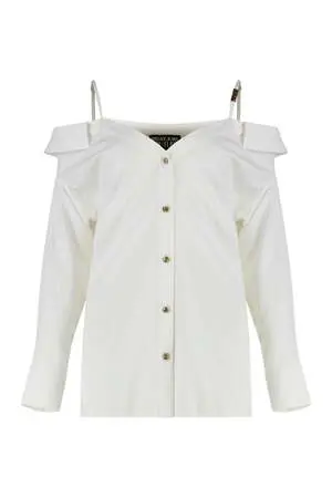 Versace Off-shoulder Shirt With Embellished Buttons