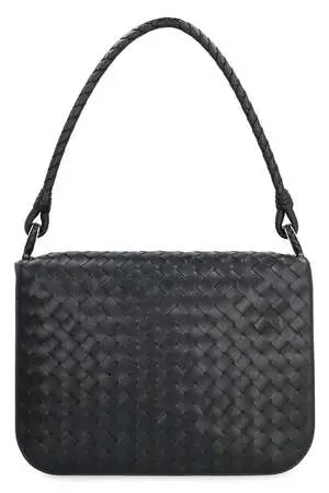 Bottega Veneta Intrecciato Leather Messenger Bag - Black