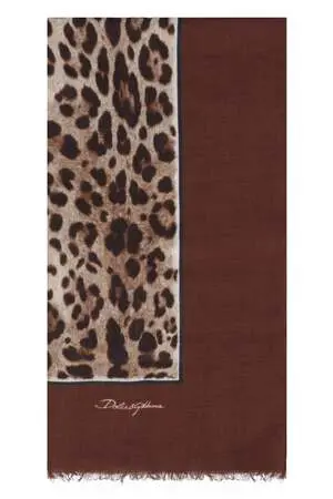 Dolce & Gabbana Leopard Print Frayed Hem Modal Cashmere Blend Scarf 135 X 200 Cm - Brown