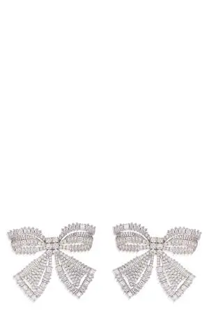 SELF-PORTRAIT Crystal Bow Earrings - Silver