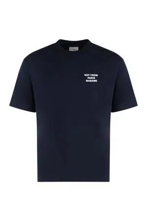 Drole De Monsieur Slogan Cotton Crew-neck T-shirt - Blue