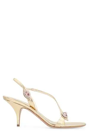 FERRAGAMO Laminated Leather Crystal-embellished Stiletto Sandals - Gold