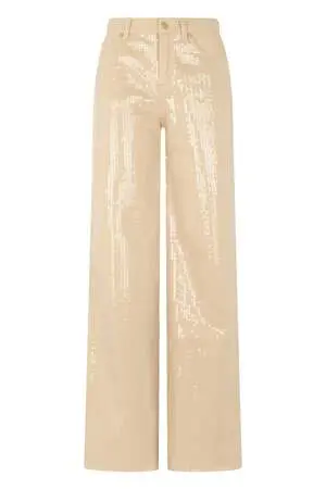 7 For All Mankind Cotton Wide-leg Trousers With Transparent Sequin Detail - Beige