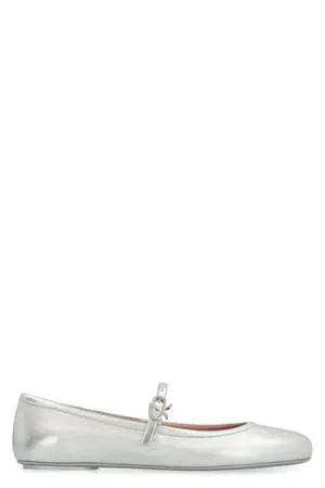 GIANVITO ROSSI Carla Leather Ballet Flats With Adjustable Buckle Strap - Silver